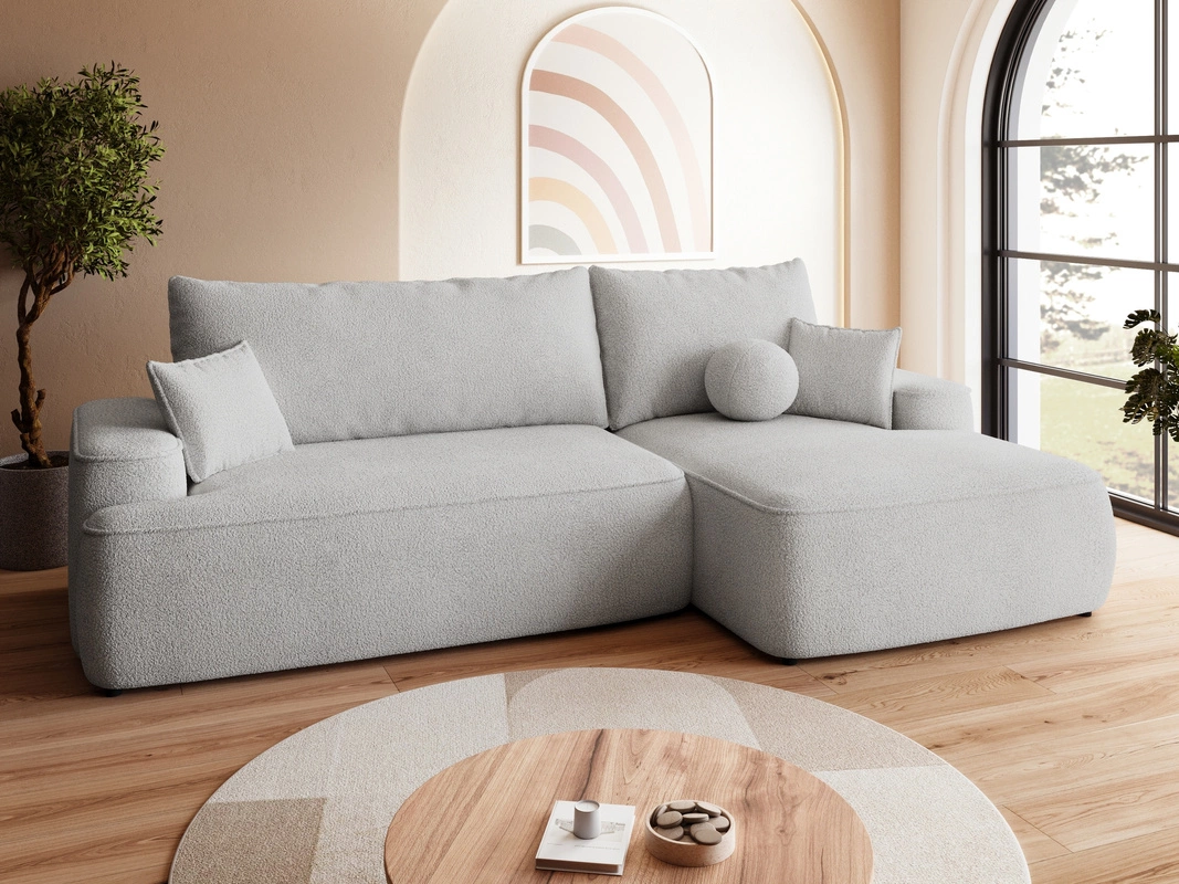 Szary rozkładany narożnik z pojemnikiem i funkcją spania CARMELLO ...